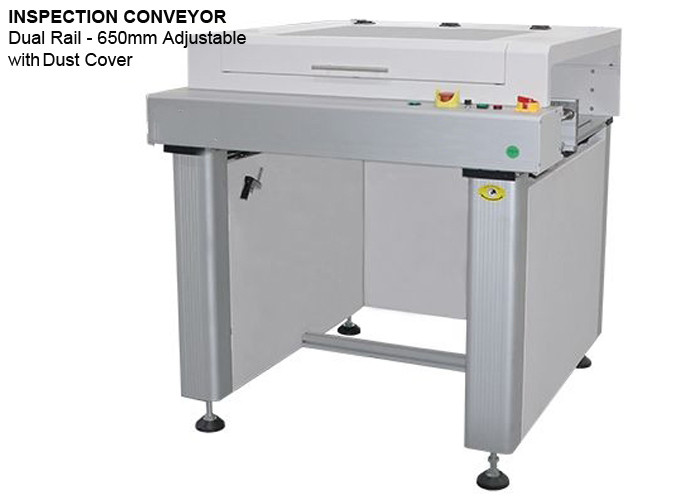 Dual Rail PCB Inspection Conveyor 650mm Max PCB Width With Dust Cover