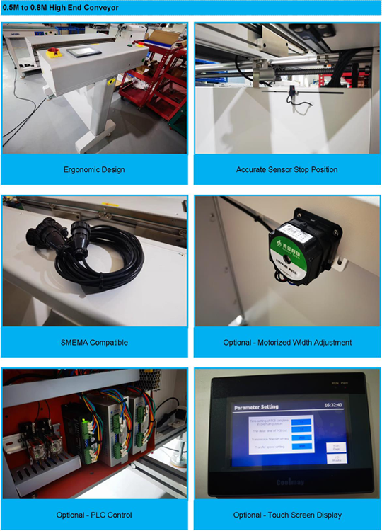 Stainless Steel PCB Inspection Conveyor 900mm height With Automatic Rail
